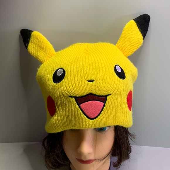 Pokemon | Accessories | Pokemon 26 Pikachu With Ears Yellow Knit Beanie ...